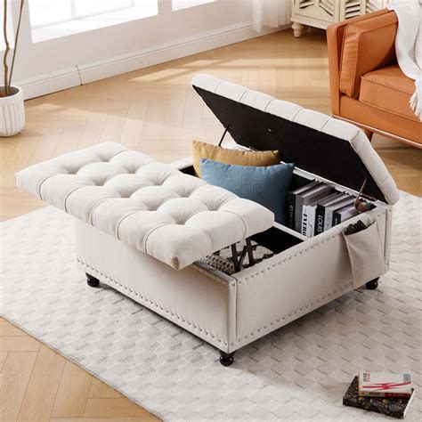 35 5 Large Square Storage Ottoman Coffee Table Tufted Upholstered