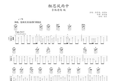 相思风雨中吉他谱张学友汤宝如c调指弹 吉他世界