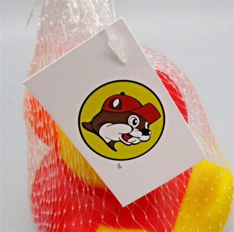 Buc Ees~yellow Duck In Red Buc Ees Beaver Shirt And Red Ball Cap Rubber