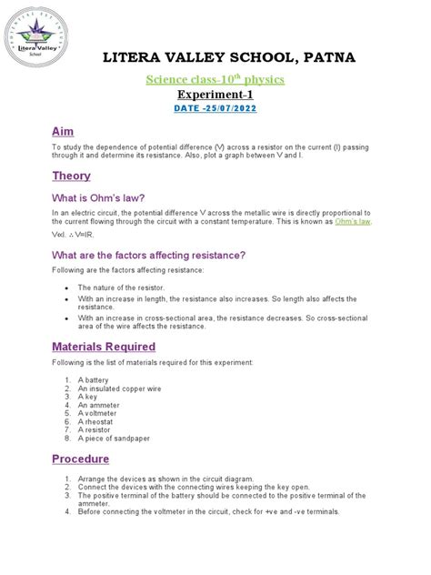 Science Class 10th Physics 1 Pdf Electrical Resistance And Conductance Volt