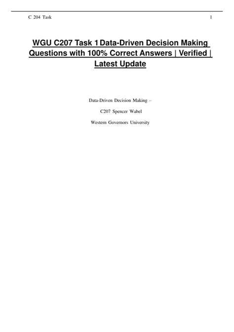 Wgu C207 Task 1 Data Driven Decision Making Questions With 100 Correct