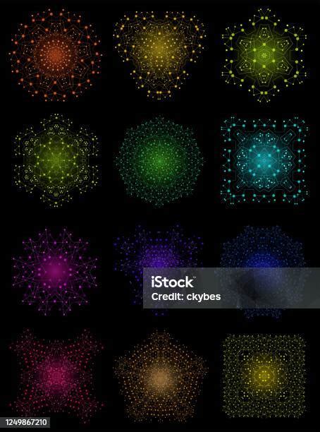 ベクトルカラフルな明るい格子形状線とドット背景ビッグセットを持つ分子構造 つながりのベクターアート素材や画像を多数ご用意 つながり