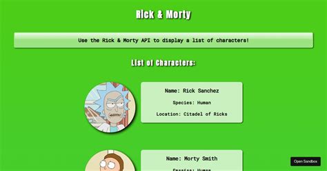 Rick And Morty React Project Complete Codesandbox