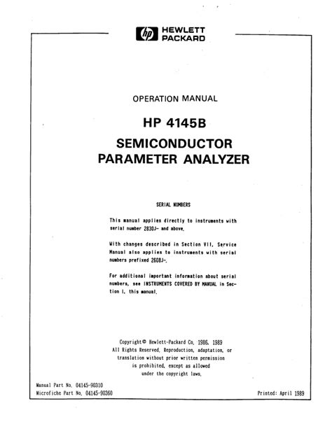 HP 4145B Semiconductor Parameter Analyzer Operation Manual