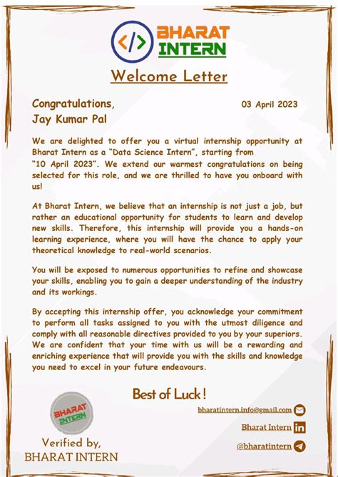Jay Kumar Pal On Linkedin Connections Bharatintern Intenship