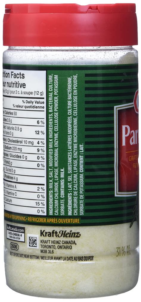 Kraft Parmesan Cheese Nutrition Label