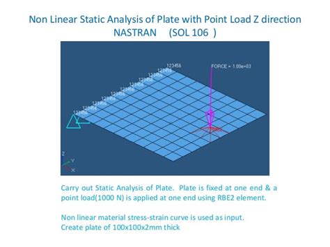 non linear static analysis of plate using nastran sol106