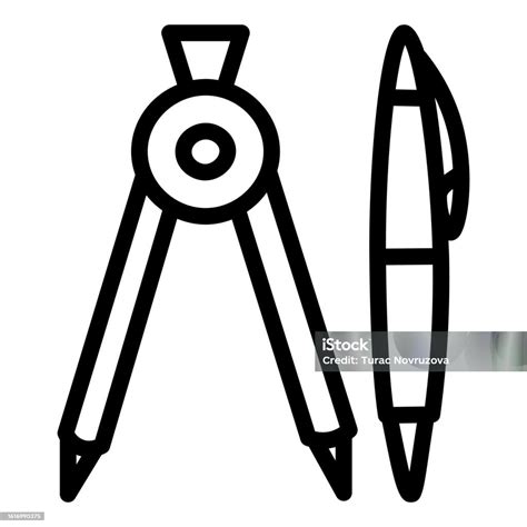 펜과 나침반 라인 아이콘 편지지 개념 학교 교육 도구는 흰색 배경에 서명하고 모바일 웹 디자인을 위한 윤곽선에 구분선 기호가