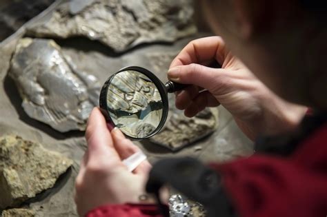 Premium Photo Person Holding A Magnifying Glass To Inspect A Fossil