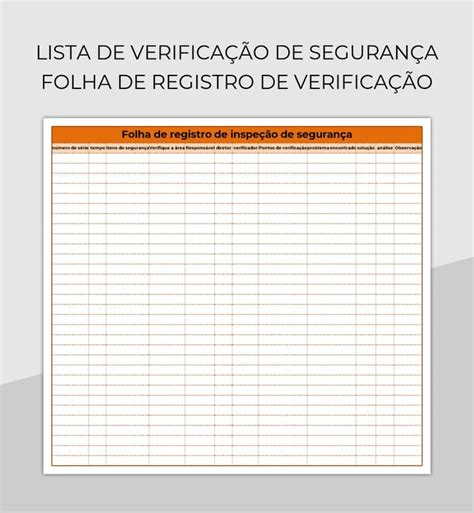Planilhas Lista De Verificação De Segurança Folha De Registro De