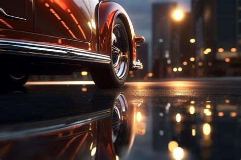 Premium AI Image A Car With The Reflection Of A City In The Background