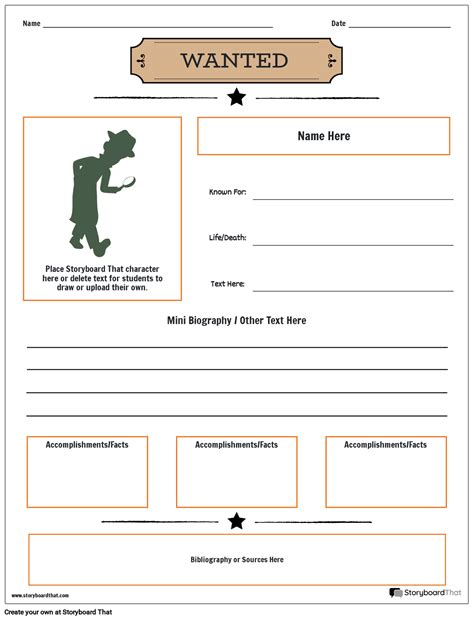 Wanted Poster Based Biography Template Storyboard