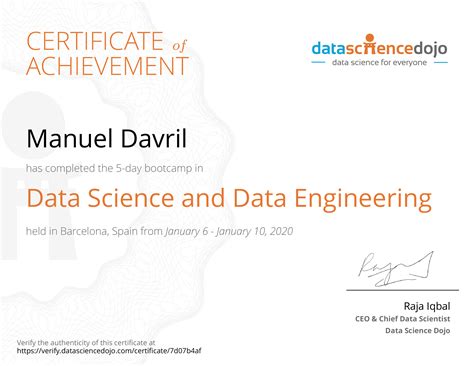 Manuel Davrils Certificate Data Science Dojo