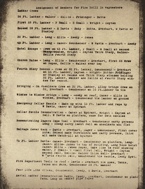 Assignment Of Members For Fire Drill In Waynesboro Westphal