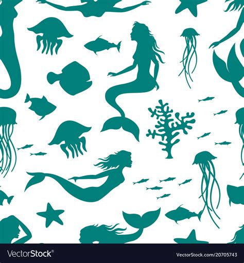 Underwater World Seamless Pattern Mermaid Vector Image