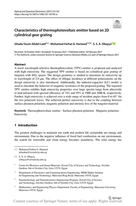 Characteristics Of Thermophotovoltaic Emitter Based On 2d Cylindrical