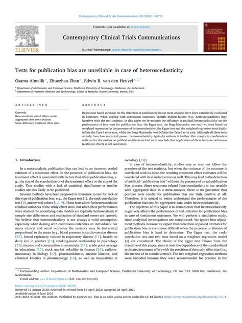 Pdf Tests For Publication Bias Are Unreliable In Case Of