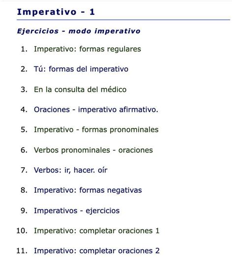 Ejercicios De Imperativo En Español