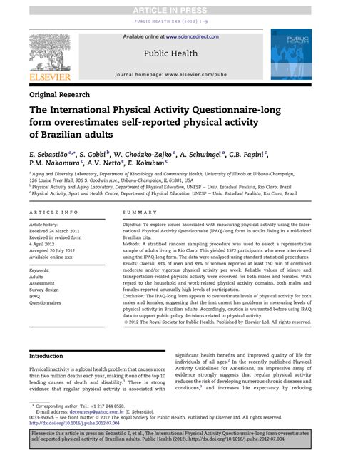 (PDF) The International Physical Activity Questionnaire-long form ...