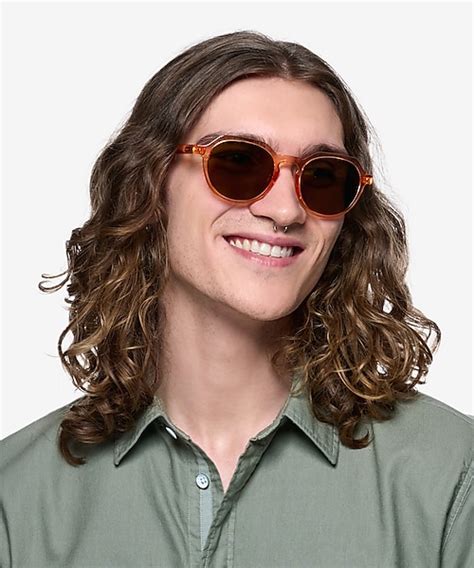 Newleaf Geometric Clear Orange Frame Prescription Sunglasses
