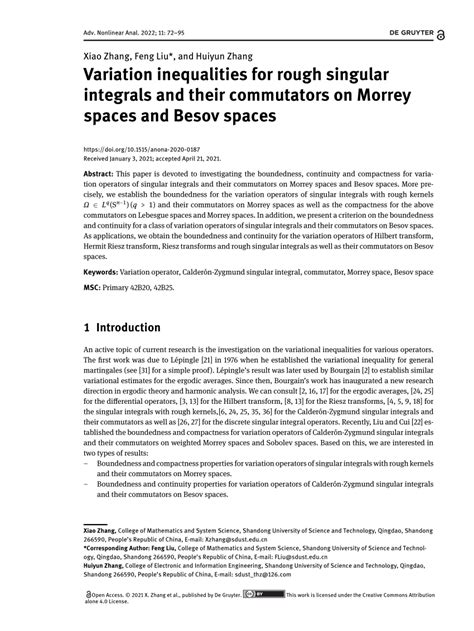 Pdf Variation Inequalities For Rough Singular Integrals And Their
