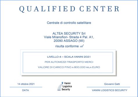 Certificazione Scala Vanini 2021 Altea Azienda Di Antifurti