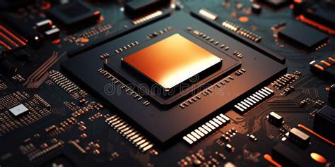 Heart Of The Machine Microprocessor In Warm Glow Red Motherboard Stock Illustration