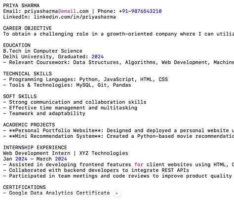 Chatgpt Resume Prompt For Freshers