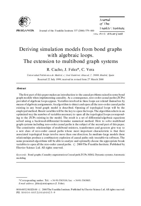 Pdf Deriving Simulation Models From Bond Graphs With Algebraic Loops