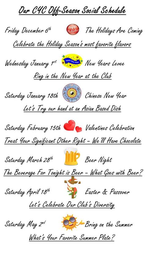 Cyc Off Season Potlucks Chester Yacht Club