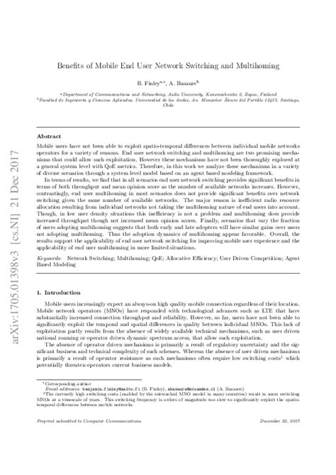 Pdf Benefits Of Mobile End User Network Switching And Multihoming