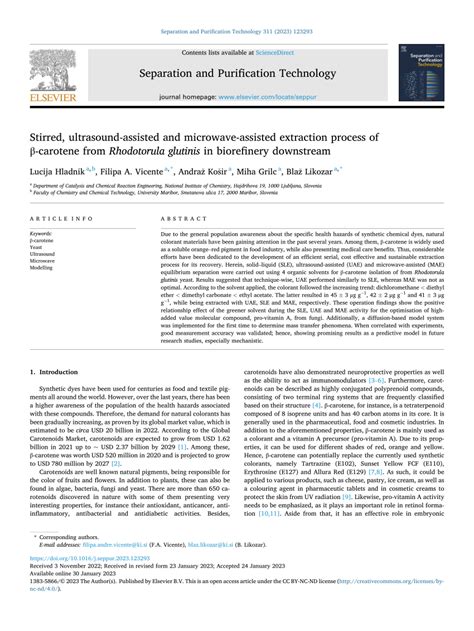 Pdf Stirred Ultrasound Assisted And Microwave Assisted Extraction Process Of β Carotene From