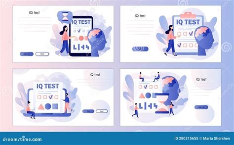 Iq Test Intelligence Quotient Tiny People Determine Cognitive Abilities Screen Template For