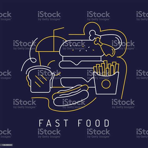 速食和街頭食品相關的現代線藝術圖示背景線性樣式向量插圖向量圖形及更多單線圖片 單線 外型 式樣 Istock
