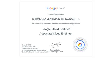 Sriramula Venkata Krishna Karthik On Linkedin Associate Cloud Engineer