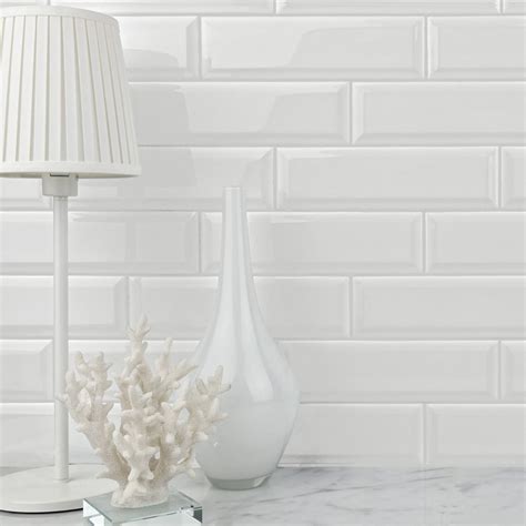 Astoria Beveled Brilliant White Glazed 3x9 Ceramic Subway Wall Tile