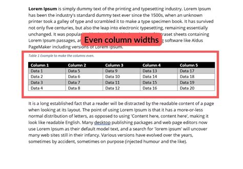 Make All Table Column Widths Even In A Microsoft Word Table