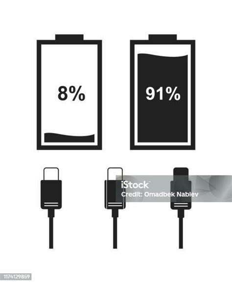 배터리 잔량 표시기 아이콘 세트입니다 0명에 대한 스톡 벡터 아트 및 기타 이미지 0명 Usb 케이블 개념 Istock
