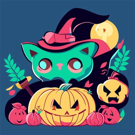 Premium Vector Pumpkin Ghost Black Cat Witch Hat Witchs Broom Skull