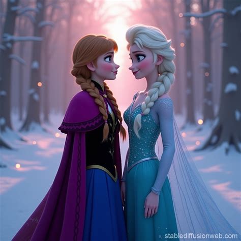 Anna And Elsa From Frozen Chasing A Mouse In A Disney Style Castle A