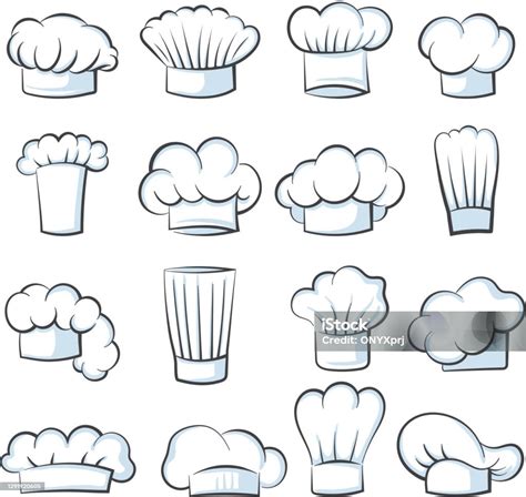 흰색 요리사 모자 요리사 캡 그리기 옷 요리 기호 벡터 일러스트 세트 격리 개체 그룹에 대한 스톡 벡터 아트 및 기타 이미지 개체 그룹 고풍스런 꼭대기 Istock
