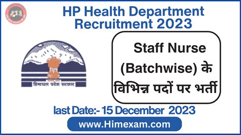 Hp Health Department Staff Nurse Recruitment 2023batchwise