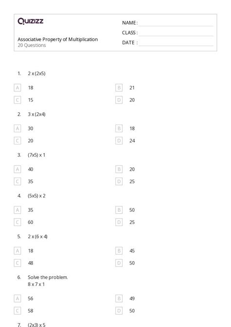 50 Associative Property Of Multiplication Worksheets For 5th Class On