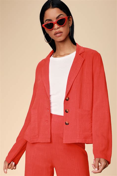 Red Blazer Linen Blend Blazer Woven Blazer Summer Blazer Lulus