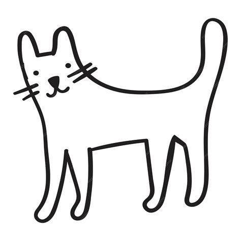 Premium Vector Cute Standing Cat Outline Vector Hand Drawn Illustration On White Background
