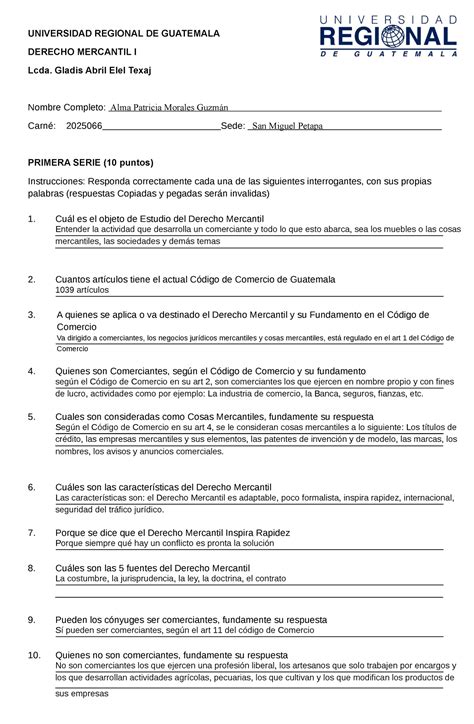 Parcial DM UNIVERSIDAD REGIONAL DE GUATEMALA DERECHO MERCANTIL I Lcda