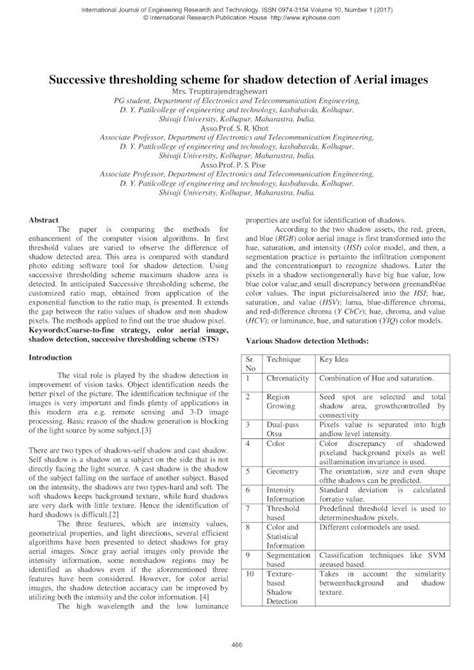 Pdf Successive Thresholding Scheme For Shadow Detection Of