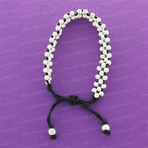 Pulsera Bola Plata Hilos Trenzados Entrelazados 7670 Textilplata