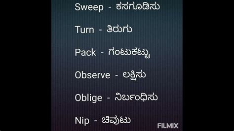 English Words With Kannada Meaningsshorts Youtube