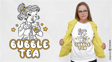 Bubble Tea Cartoon Girl T Shirt Design Vector Download